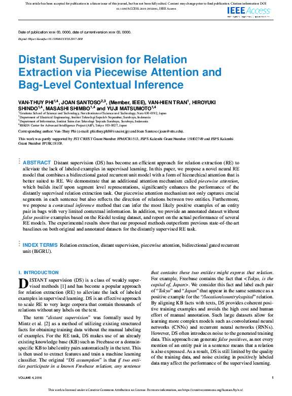 Pdf Distant Supervision For Relation Extraction Via Piecewise Attention And Bag Level