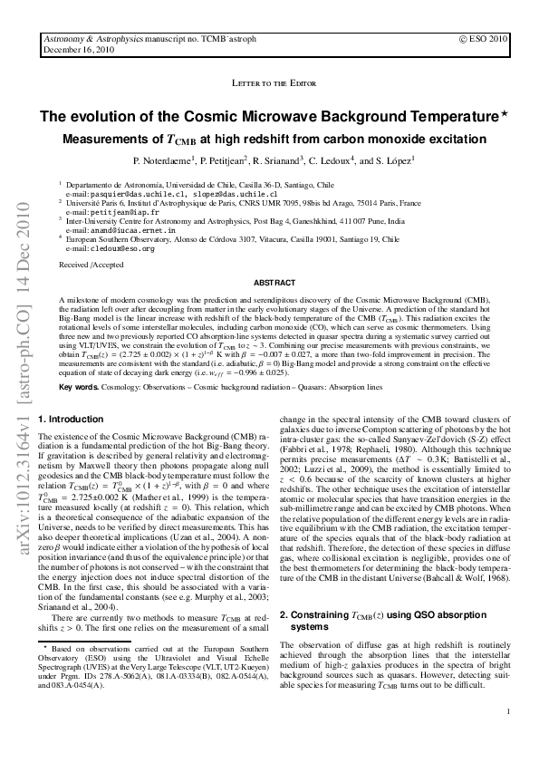 (PDF) The evolution of the cosmic microwave background temperature