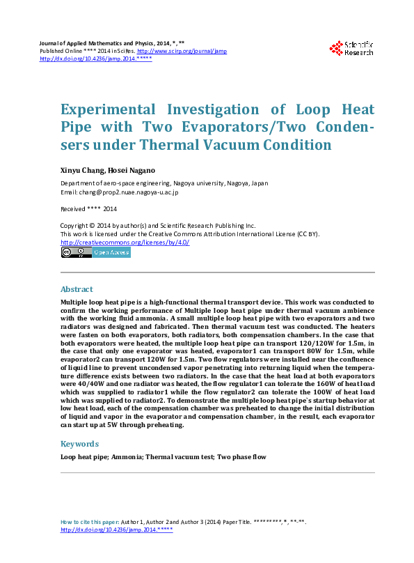 (PDF) Experimental investigation of loop heat pipe with flat evaporator ...
