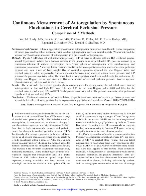 (PDF) Continuous Measurement of Autoregulation by Spontaneous ...