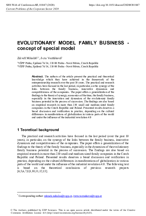 (PDF) EVOLUTIONARY MODEL FAMILY BUSINESS - concept of special model