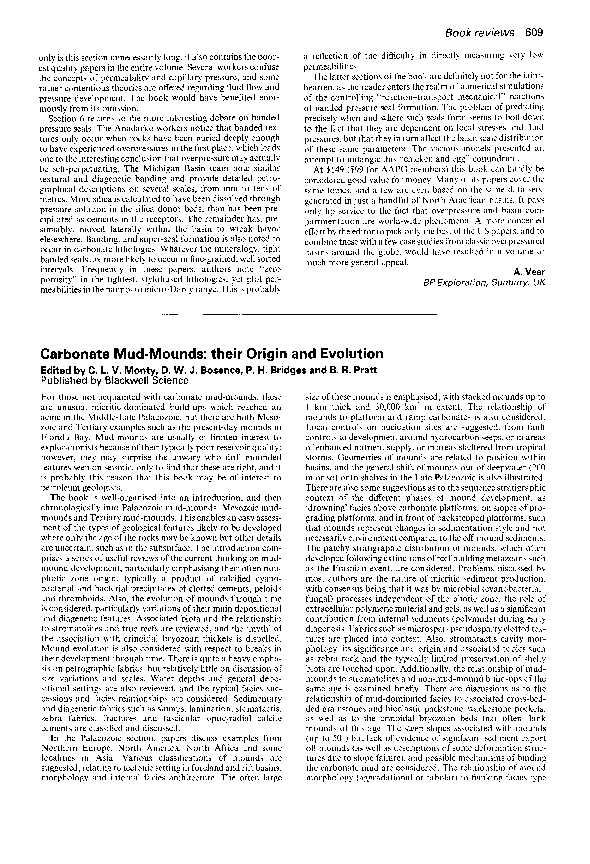 (PDF) Carbonate mud-mounds: their origin and evolution: Edited by C. L ...