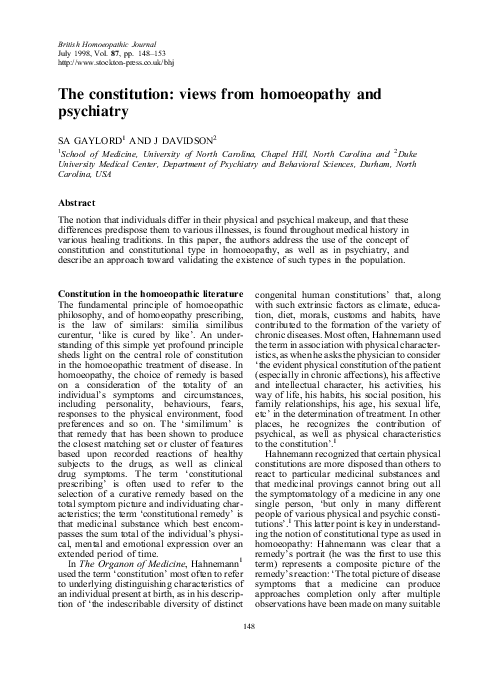 (PDF) The constitution: views from homoeopathy and psychiatry