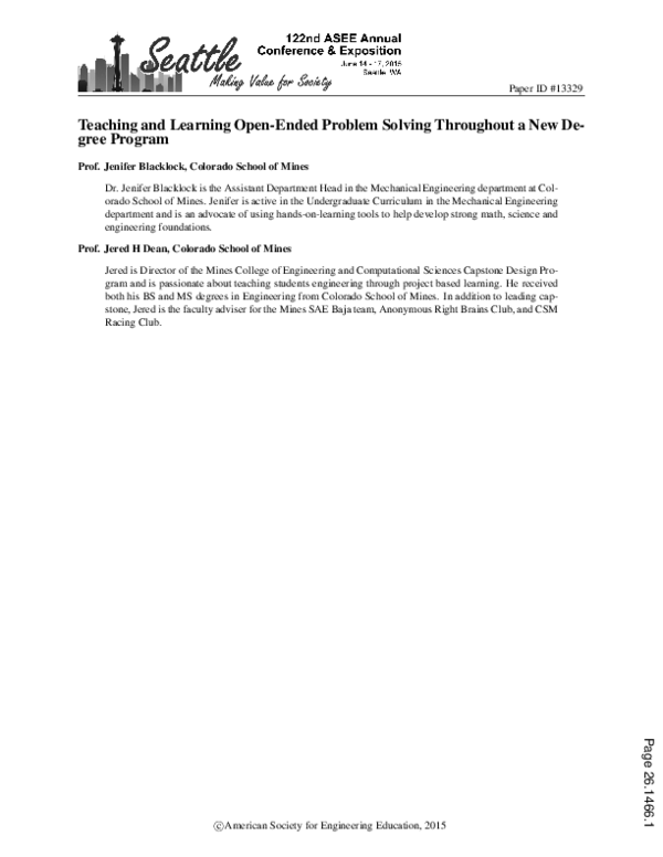 Pdf Teaching And Learning Open Ended Problem Solving Throughout A New Degree Program
