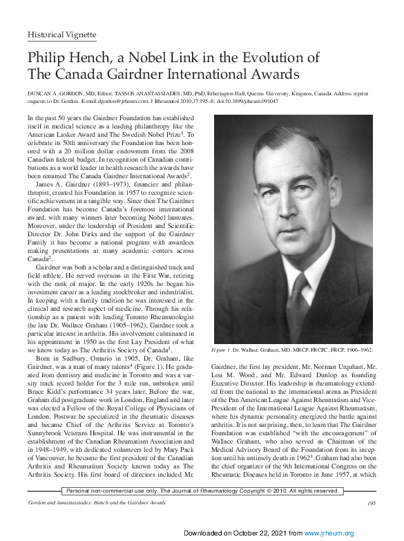 (PDF) Philip Hench, a Nobel Link in the Evolution of The Canada ...