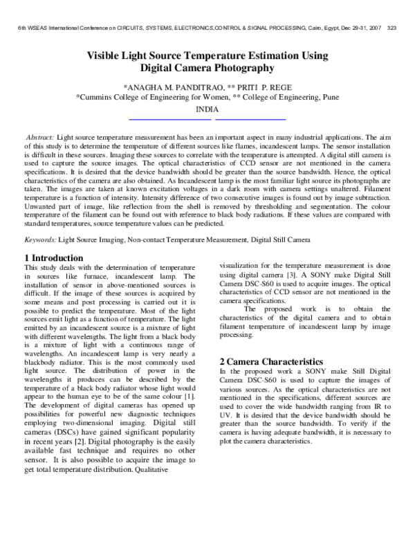 (PDF) Visible light source temperature estimation using digital camera photography