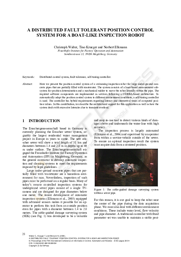 (PDF) A Distributed Fault Tolerant Position Control System for a Boat-like Inspection Robot