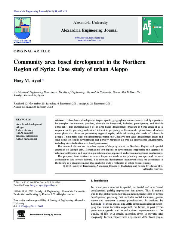(PDF) Community area based development in the Northern Region of Syria ...