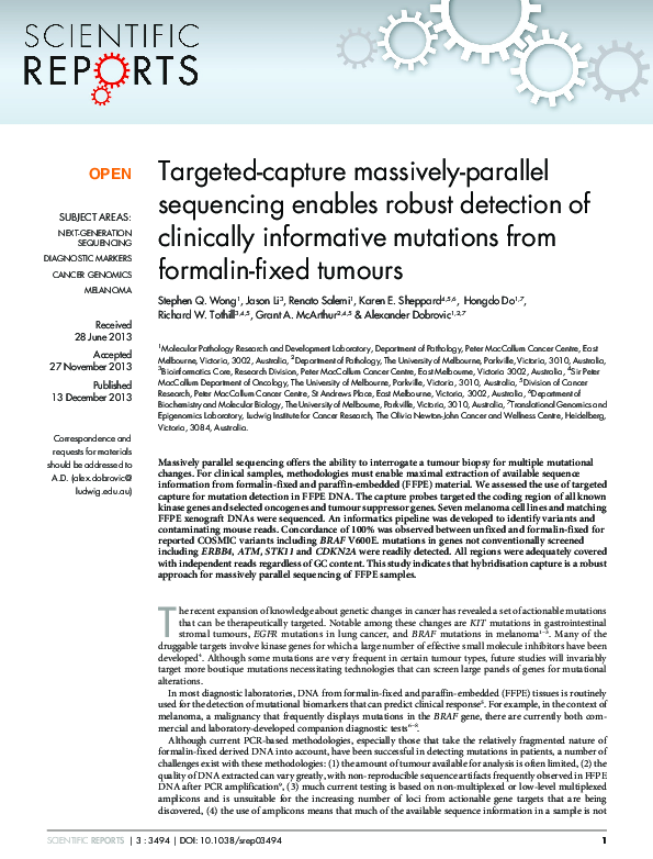 (PDF) Targeted Capture MPS for Mutation Detection in FFPE