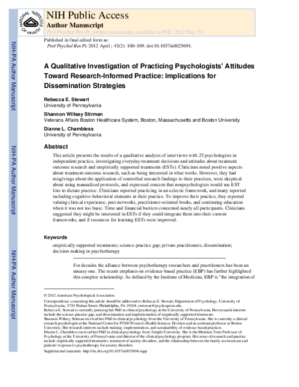 (PDF) A qualitative investigation of practicing psychologists ...