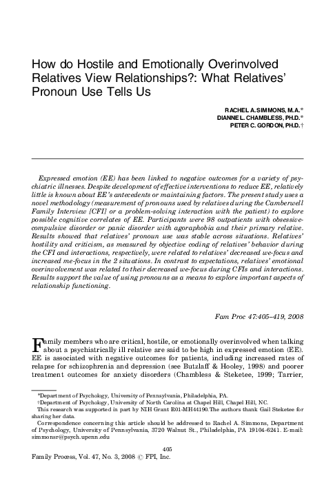 (PDF) How do Hostile and Emotionally Over-involved Relatives View ...