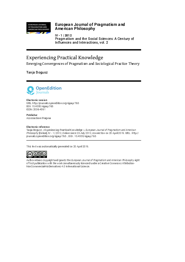 (PDF) Experiencing Practical Knowledge