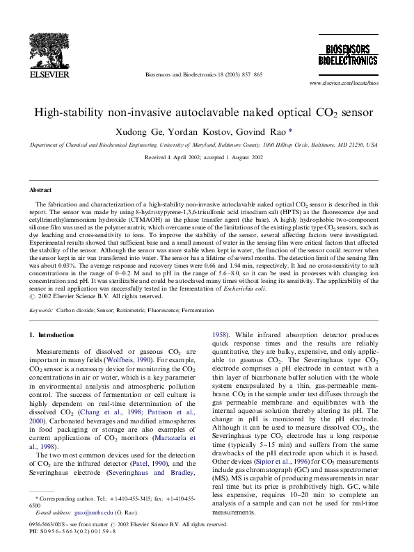 (PDF) High-stability non-invasive autoclavable naked optical CO2 sensor