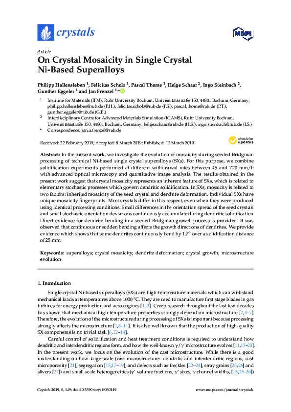 (PDF) On Crystal Mosaicity in Single Crystal Ni-Based Superalloys