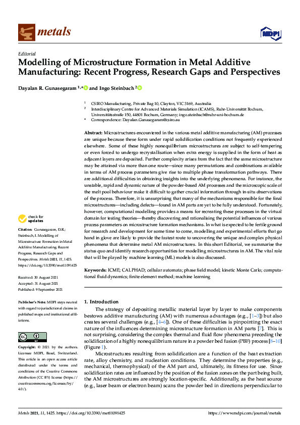 (PDF) Modelling of Microstructure Formation in Metal Additive ...