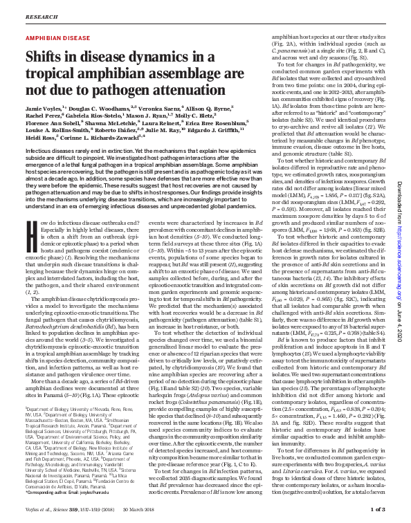 (PDF) Shifts in disease dynamics in a tropical amphibian assemblage are ...