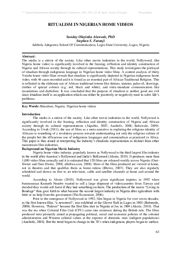 (PDF) Ritualism in Nigerian Home Videos