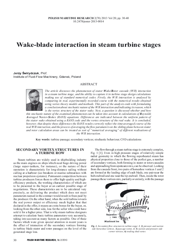 (PDF) Wake-blade interaction in steam turbine stages
