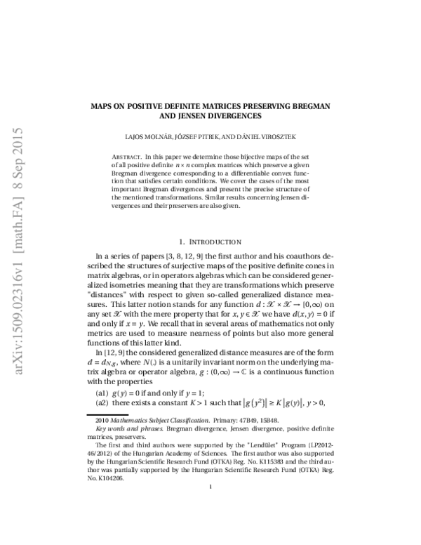 (PDF) Maps on positive definite matrices preserving Bregman and Jensen ...