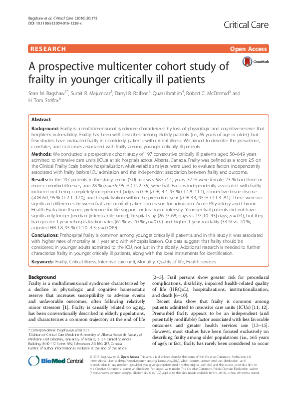 (PDF) A prospective multicenter cohort study of frailty in younger ...