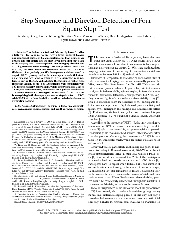 (PDF) Step Sequence and Direction Detection of Four Square Step Test
