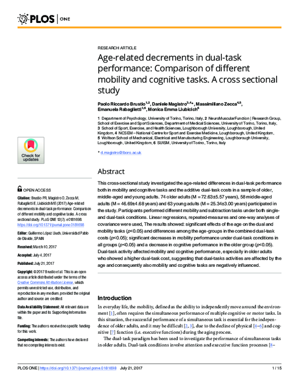 (PDF) Age-related decrements in dual-task performance: Comparison of ...