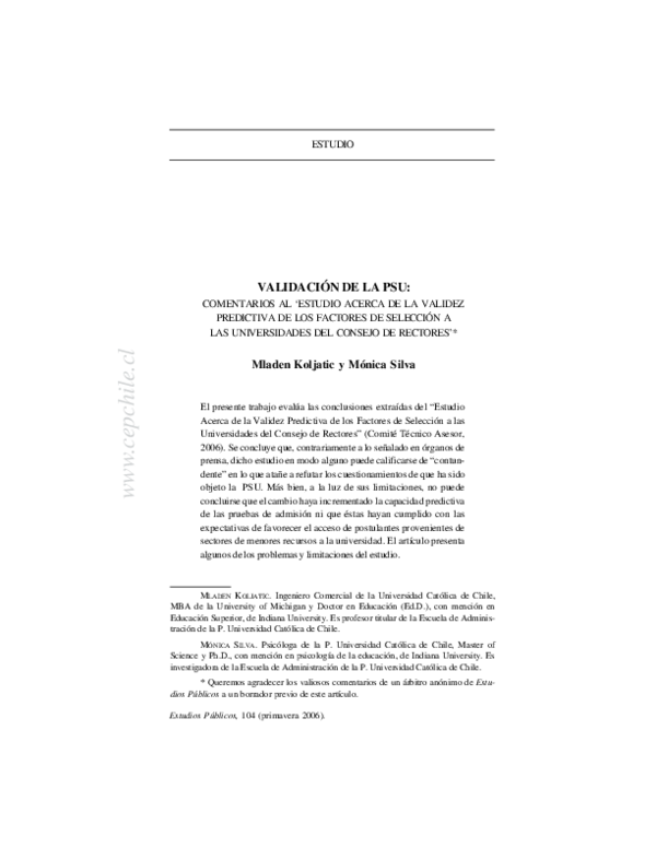 (PDF) Validación de la PSU: Comentarios al¿ Estudio Acerca de la ...