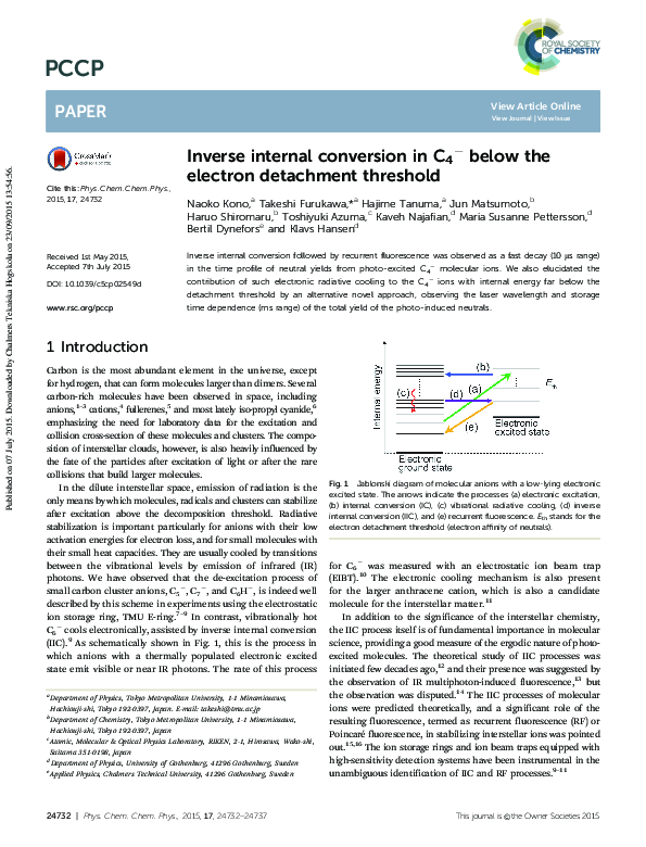(PDF) Inverse internal conversion in photo-excited C 4 - below electron ...
