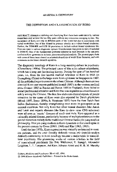 (PDF) The definition and classification of Koro