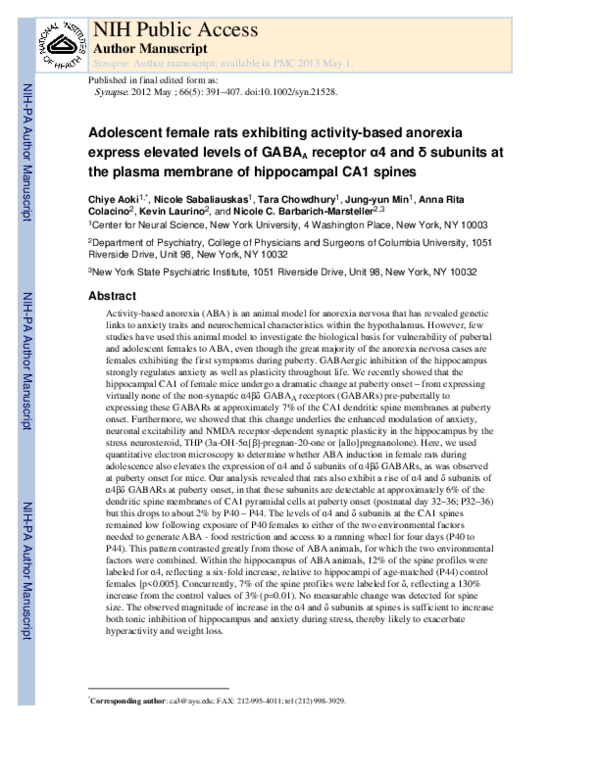 (PDF) Adolescent female rats exhibiting activity-based anorexia express ...