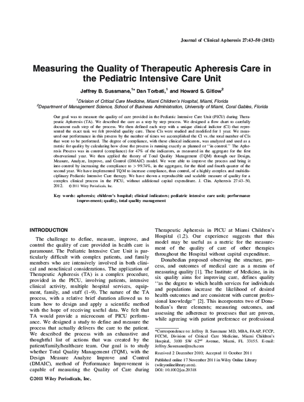 (PDF) Measuring the quality of therapeutic apheresis care in the ...