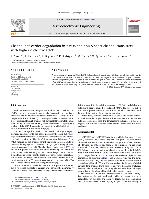 (PDF) Channel hot-carrier degradation in pMOS and nMOS short channel ...