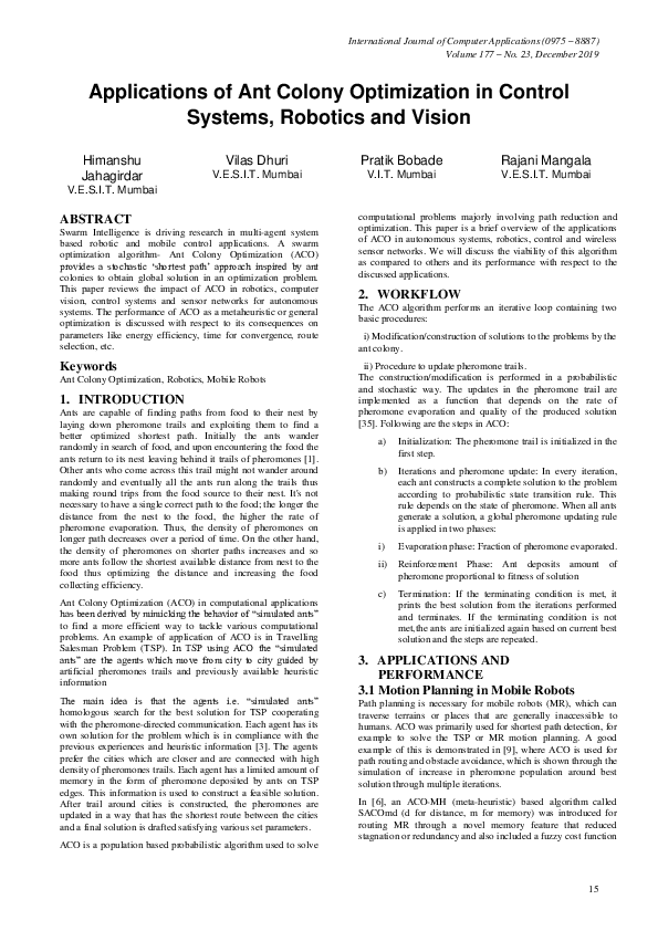 (PDF) Applications of Ant Colony Optimization in Control Systems ...