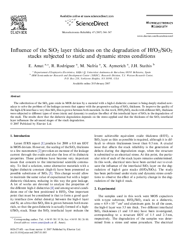 (PDF) Influence of the SiO2 layer thickness on the degradation of HfO2/SiO2 stacks subjected to ...