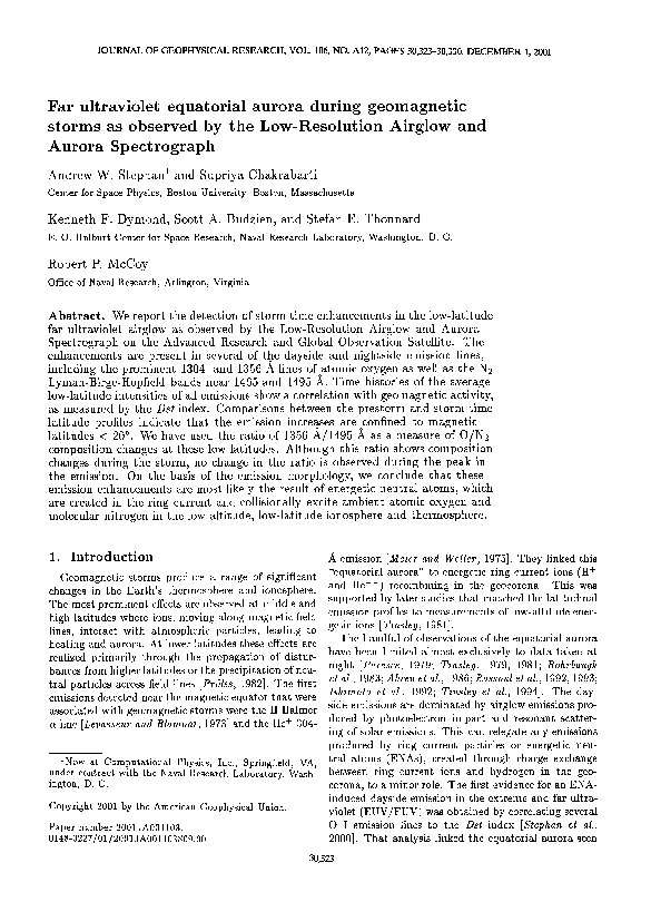 (PDF) Far ultraviolet equatorial aurora during geomagnetic storms as ...