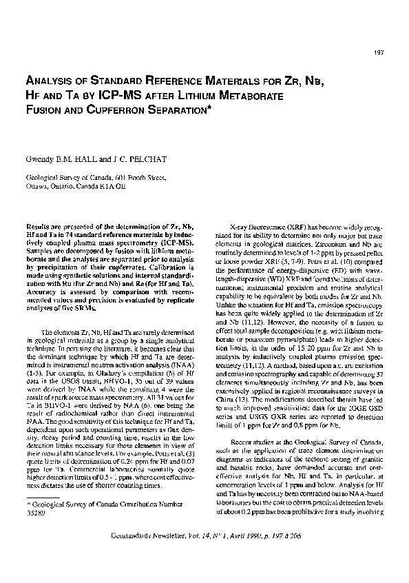 (PDF) Analysis of Standard Reference Materials for Zr, Nb, Hf and Ta by ...
