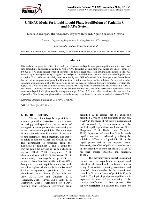 (PDF) UNIFAC Model for Liquid-Liquid Phase Equilibrium of Penicillin G ...