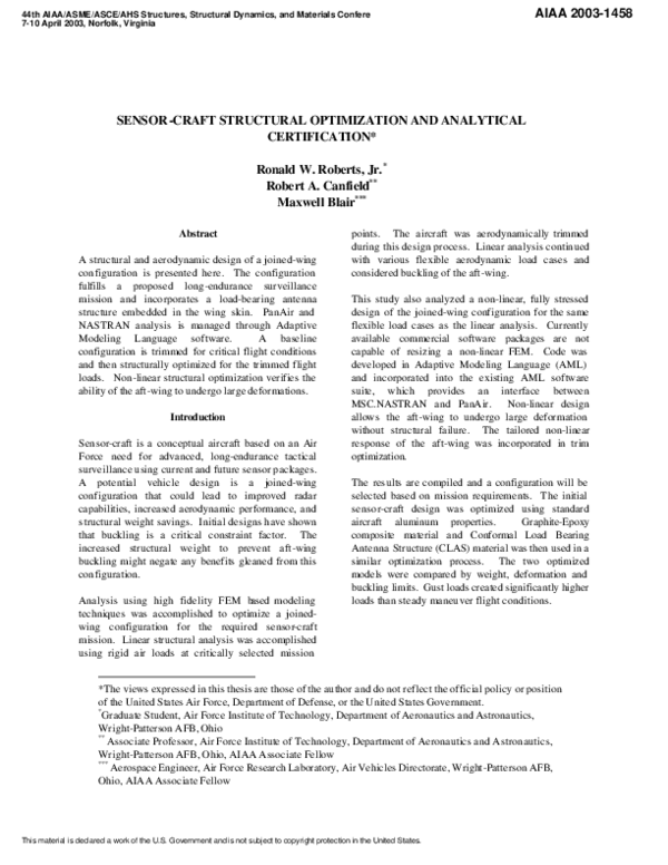 (PDF) SensorCraft Structural Optimization and Analytical Certification