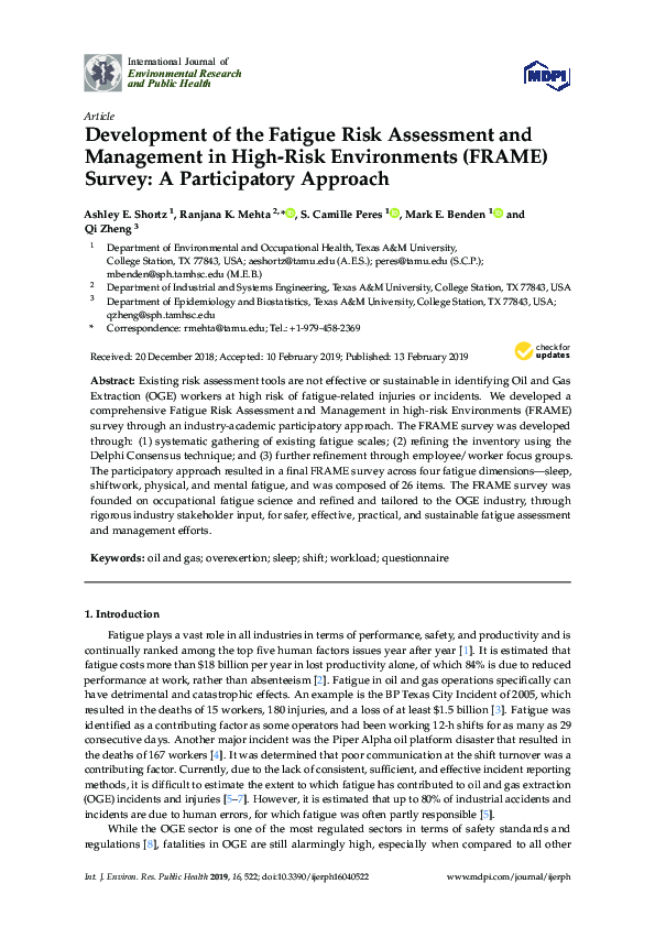 (PDF) Development of the Fatigue Risk Assessment and Management in High ...
