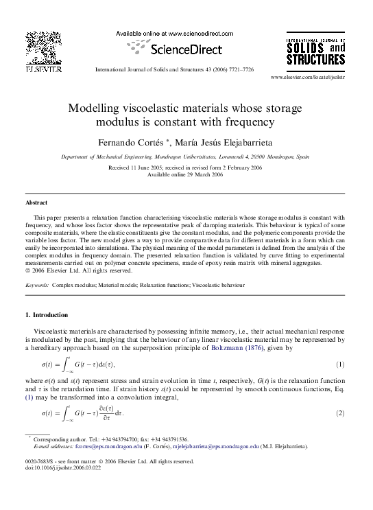 (PDF) Modelling viscoelastic materials whose storage modulus is ...