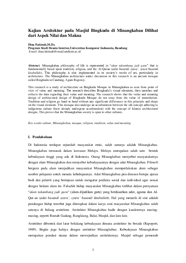 (PDF) Kajian Arsitektur pada Masjid Bingkudu di Minangkabau Dilihat ...