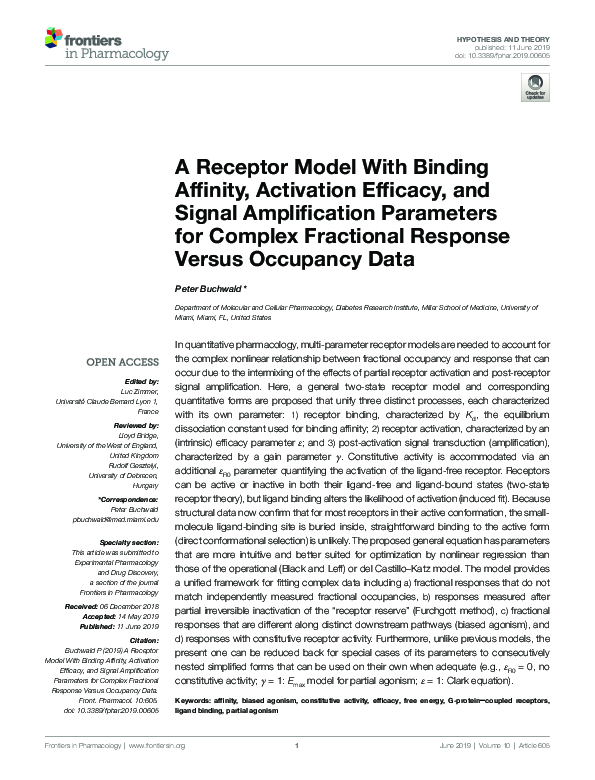 (PDF) A Receptor Model With Binding Affinity, Activation Efficacy, and ...