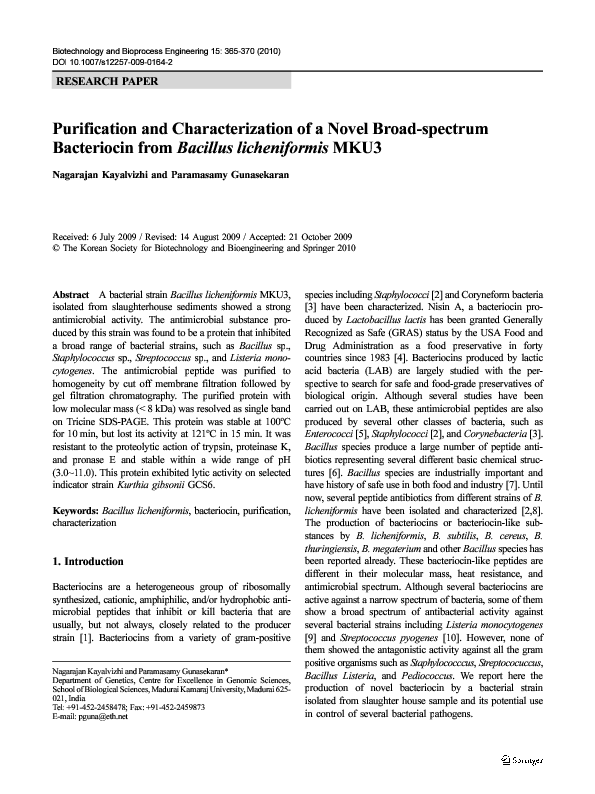 (PDF) Purification and characterization of a novel broad-spectrum ...