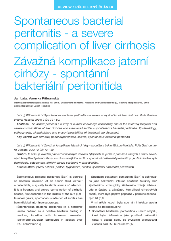 (PDF) [Spontaneous bacterial peritonitis: a severe complication of ...
