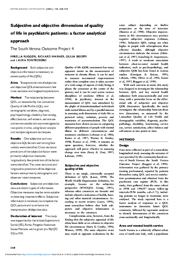 (PDF) Subjective and objective dimensions of quality of life in ...