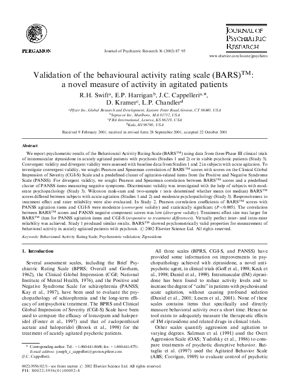 (PDF) Validation of the behavioural activity rating scale (BARS)™: a ...
