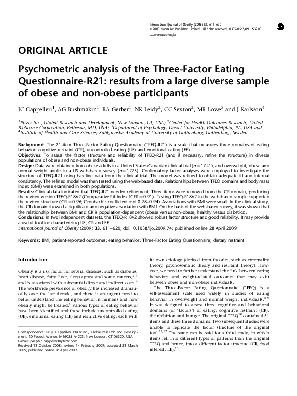 (PDF) Psychometric analysis of the Three-Factor Eating Questionnaire ...