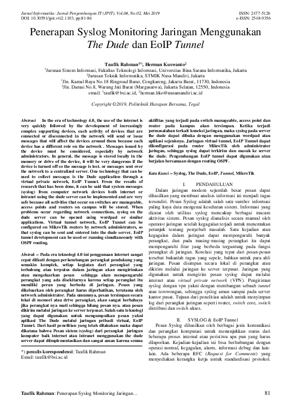 (PDF) Penerapan Syslog Monitoring Jaringan Menggunakan The Dude dan ...
