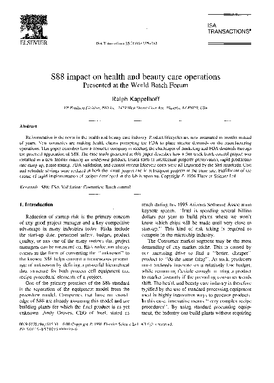 (PDF) S88 impact on health and beauty care operations presented at the ...