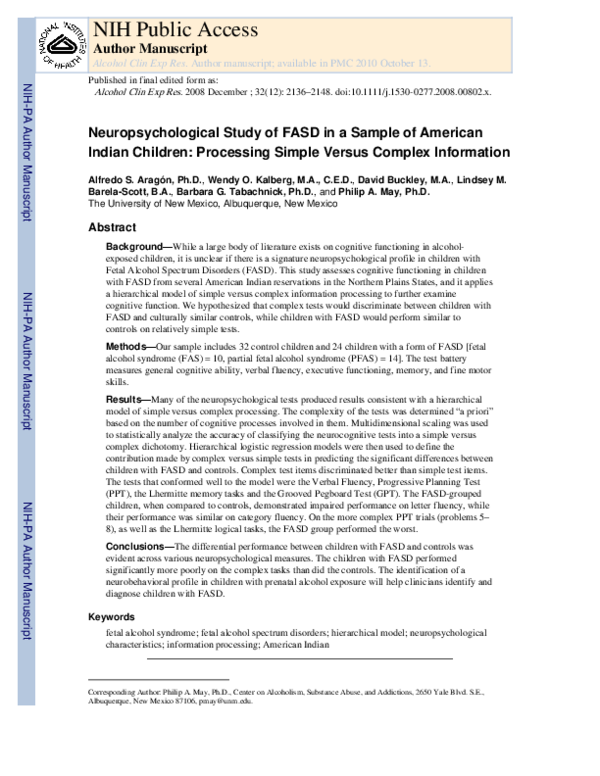 (PDF) Neuropsychological Study of FASD in a Sample of American Indian ...